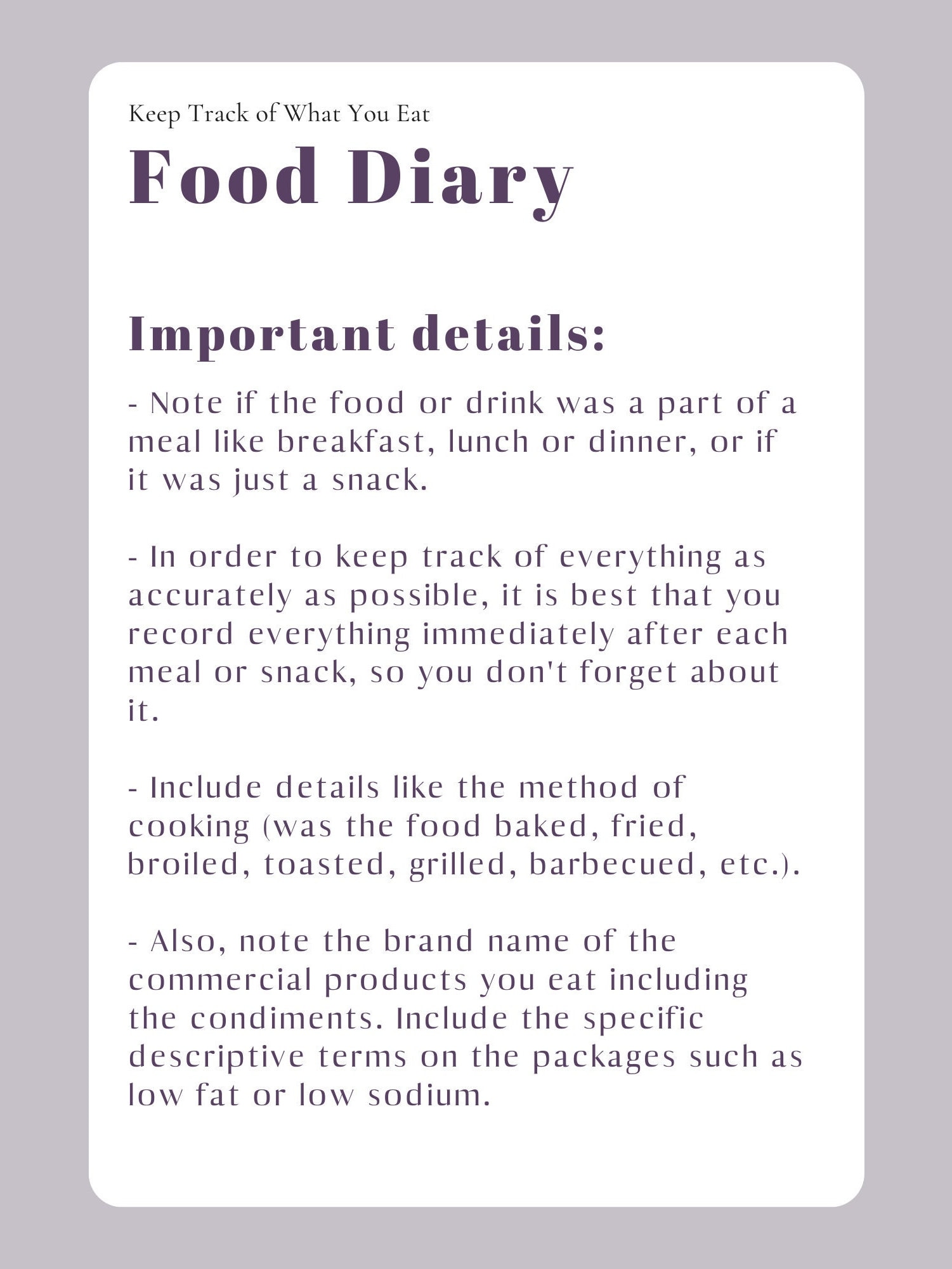 Food Diary, Printable, Printable Daily Food Journal, PDF, Downloadable ...