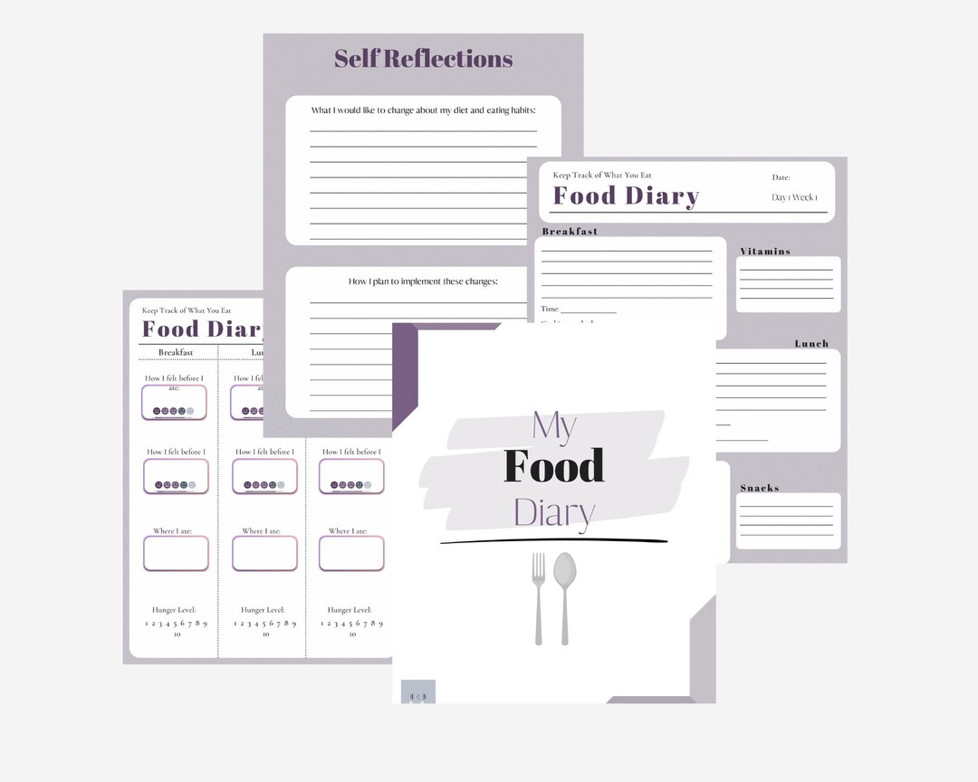 Food Diary, Printable, Printable Daily Food Journal, PDF, Downloadable ...