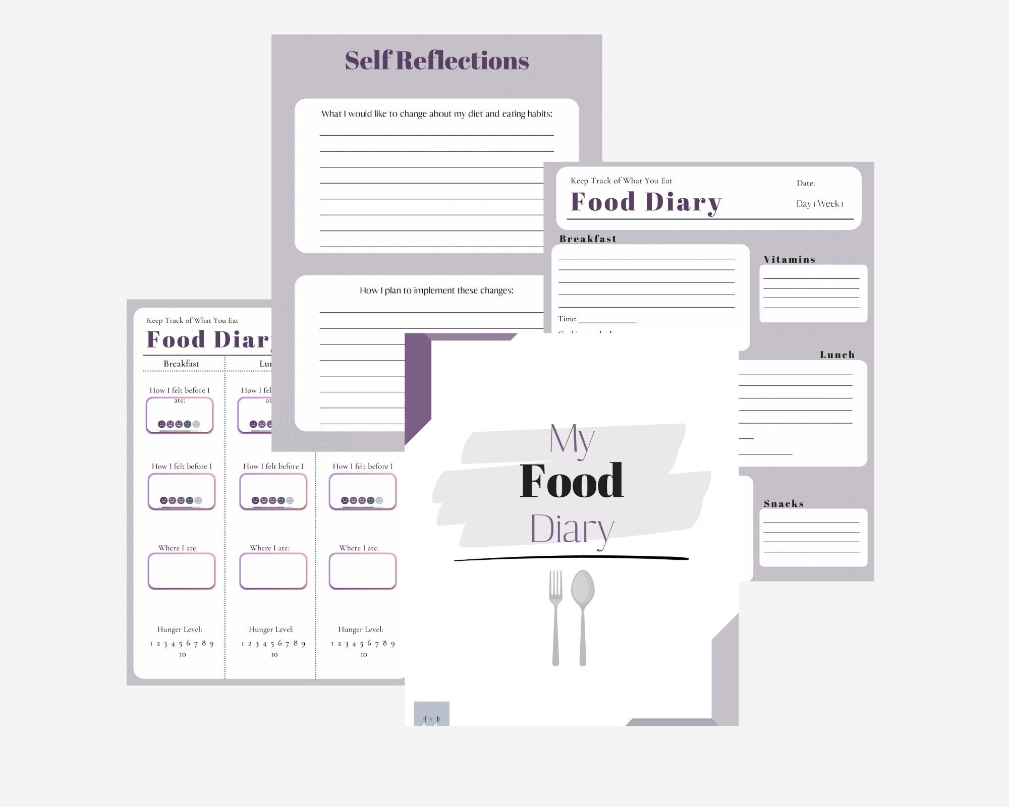 Food Diary, Printable, Printable Daily Food Journal, PDF, Downloadable ...