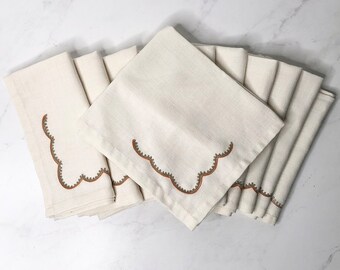 Vintage Table Clothes Napkins. Beige and Gray, Leaf Embroidered. 100 % ...
