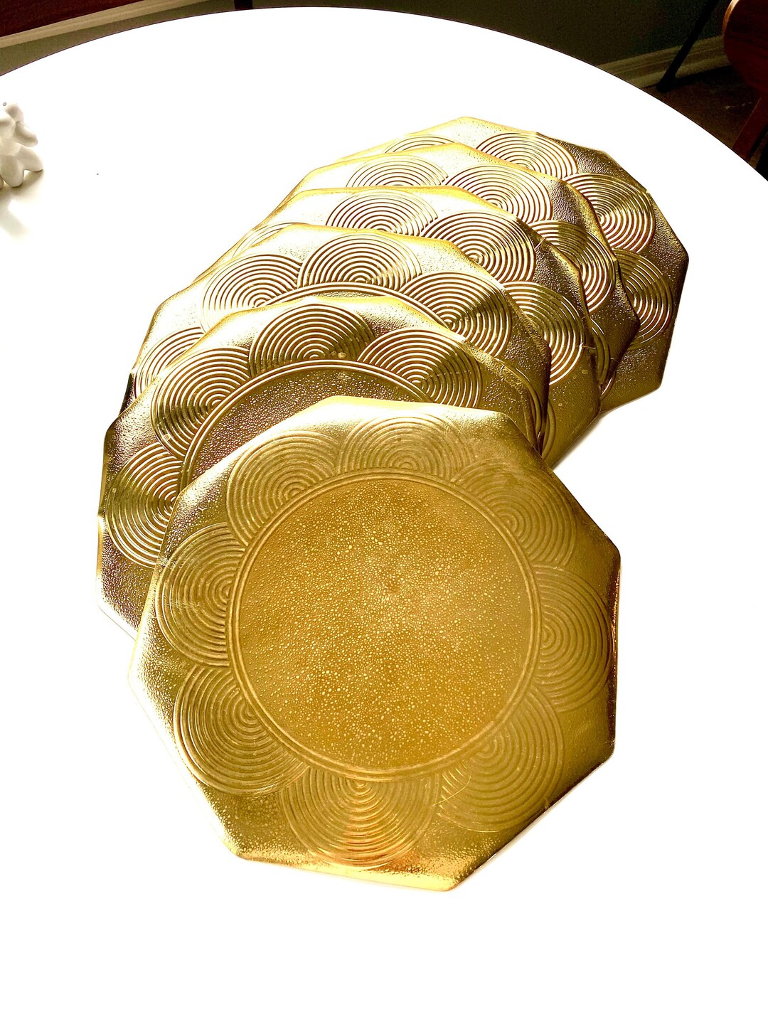 Vintage 80's Gold Vinyl Placemats With Sun Pattern. Hexagon Shaped ...