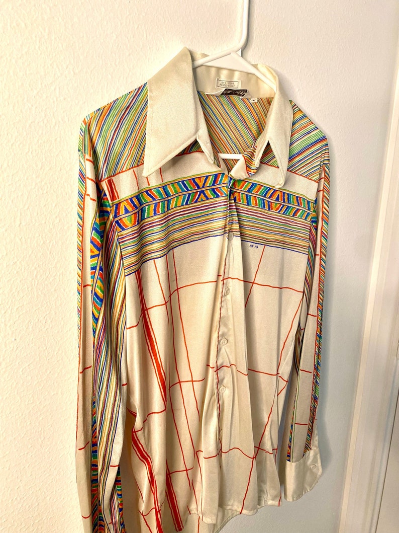 Vintage 70s nik Nik Nylon Disco Shirt With Stripes and Bright Colors ...