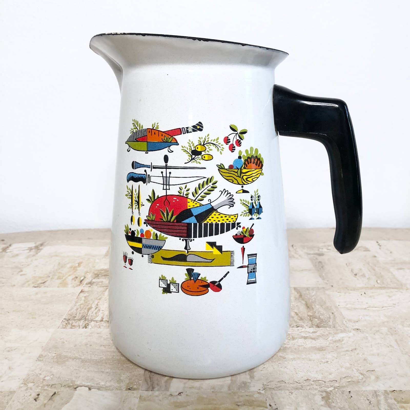 Vintage Mid Century Enamel Pitcher by Berggen. 1960s Enamelware in the ...