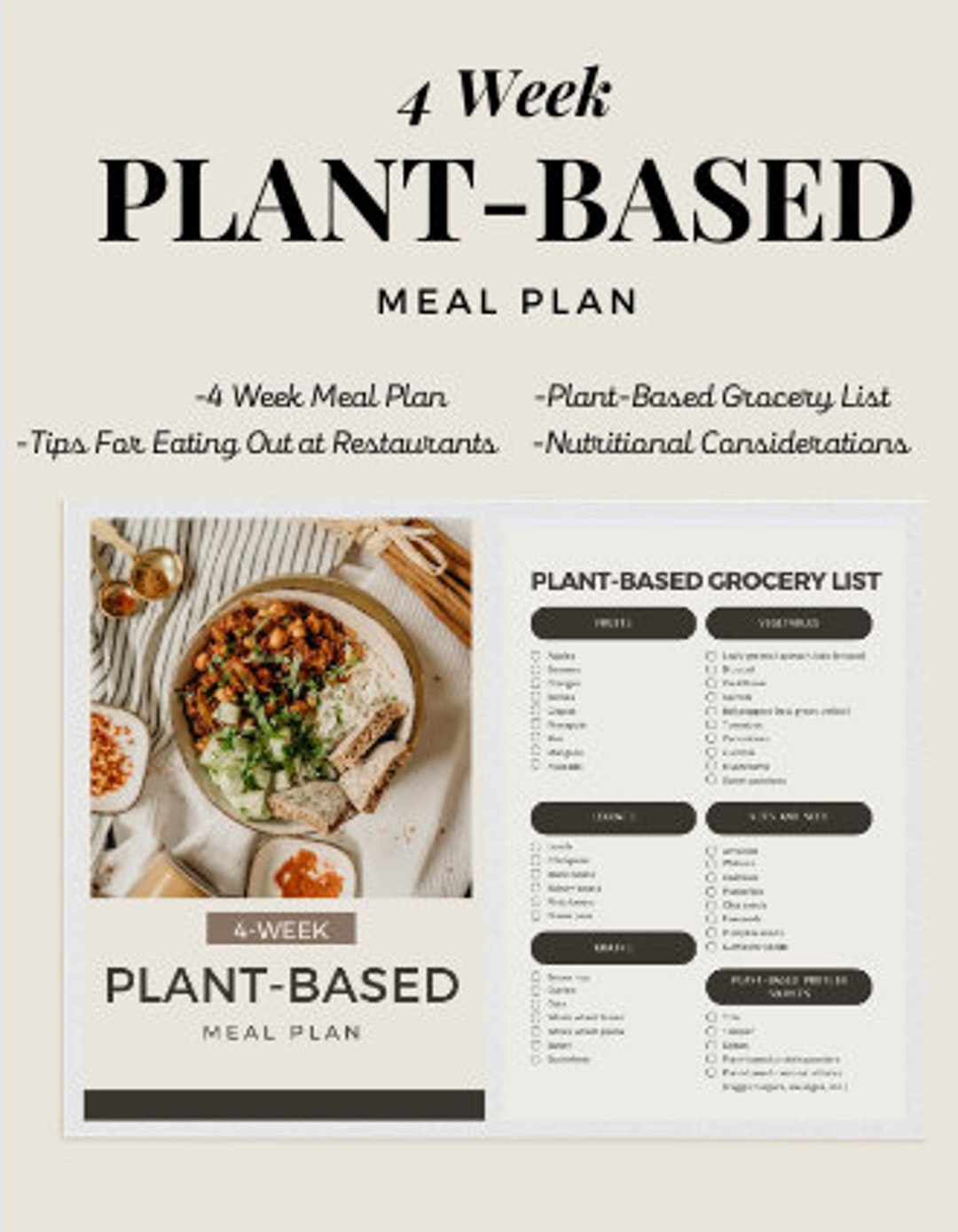 4 Week Plant-based Meal Plan Plant-based Shopping List Digital Planner Easy Printable Planner ...