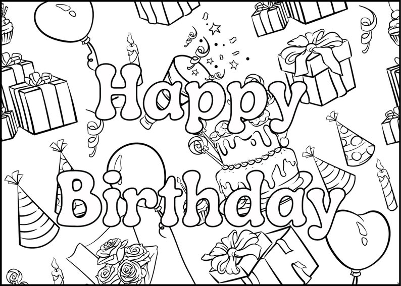 Color Your Own Birthday Fun: Printable Birthday Card Coloring Pages ...