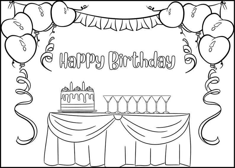Color Your Own Birthday Fun: Printable Birthday Card Coloring Pages ...