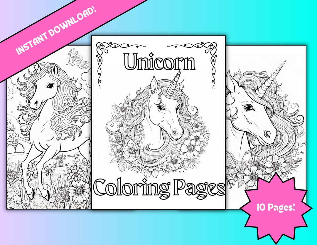 Enchanting Unicorn Coloring Pages: Printable Unicorn - Etsy