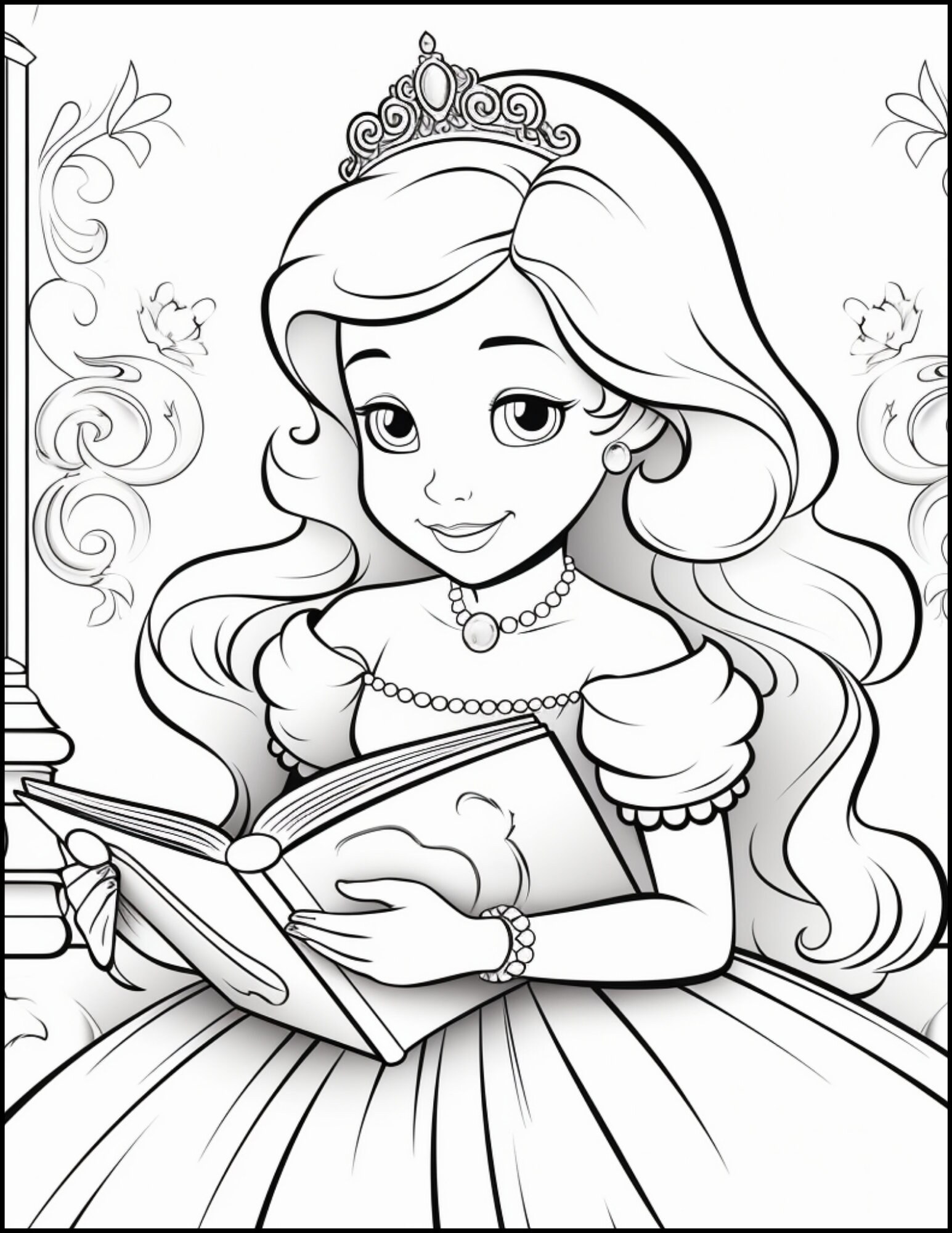 Enchanted Princess Coloring Pages: Printable Princesses Reading and ...