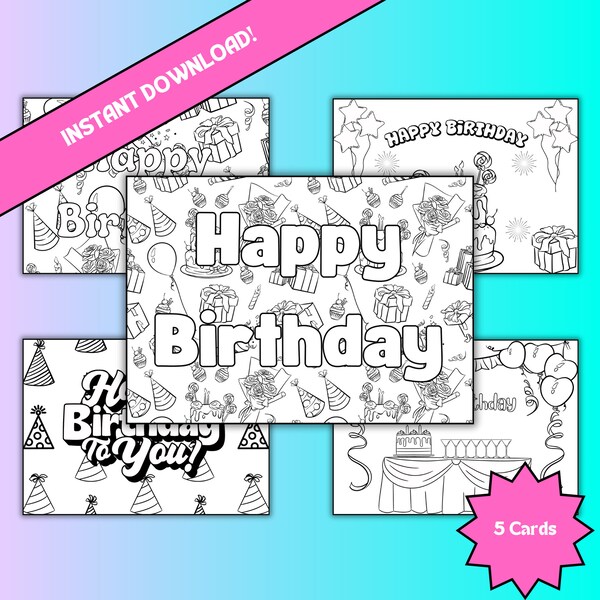 Foldable Coloring Birthday Card - Etsy