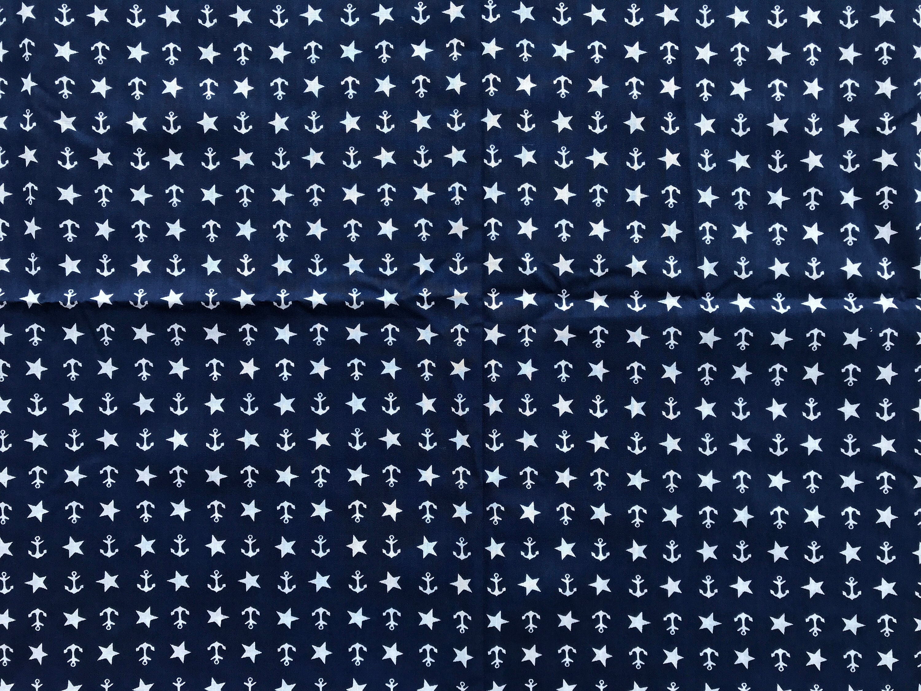2.5 Yds Vintage 70s Dark Blue Nautical Fabric With Anchors and Stars ...