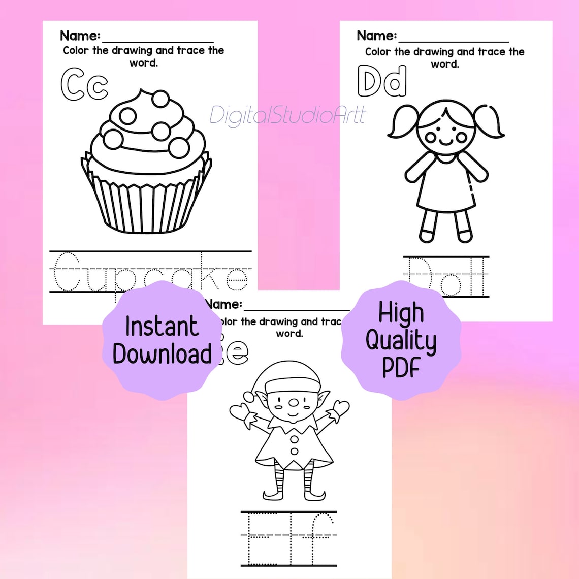 Alphabet Color and Trace Worksheets: Prek Homeschool Printable (PDF) - Etsy