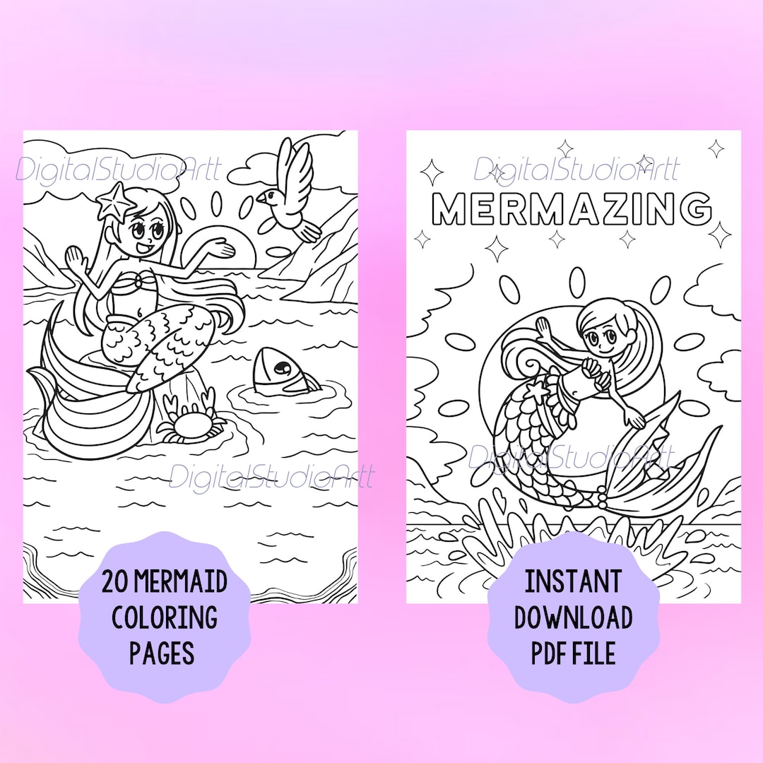 20 Printable Mermaid Coloring Pages, Summer Coloring Pages, PDF ...