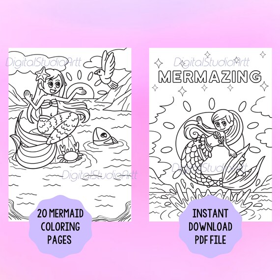 20 Printable Mermaid Coloring Pages Summer Coloring Pages - Etsy