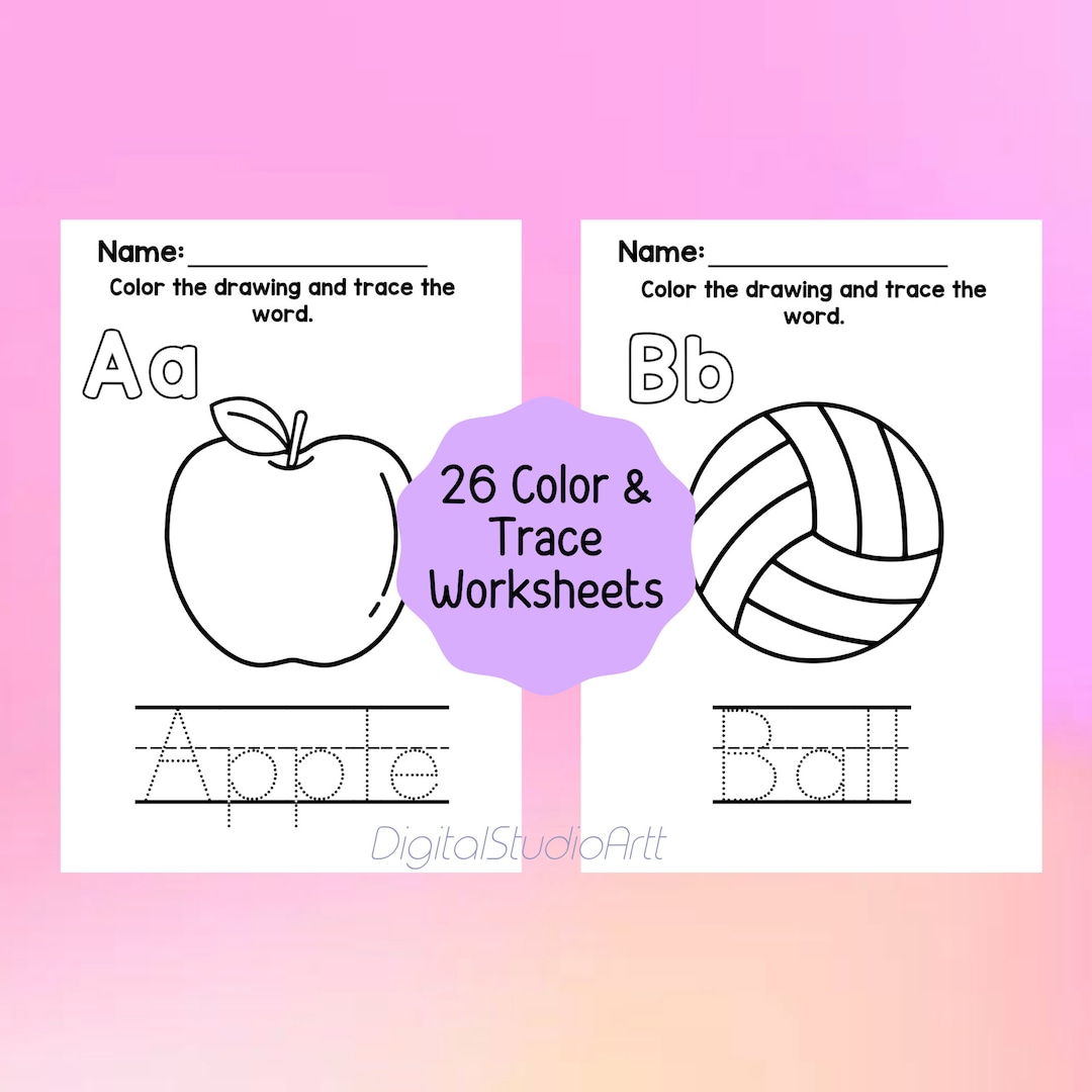Alphabet Color and Trace Worksheets: Prek Homeschool Printable (PDF) - Etsy