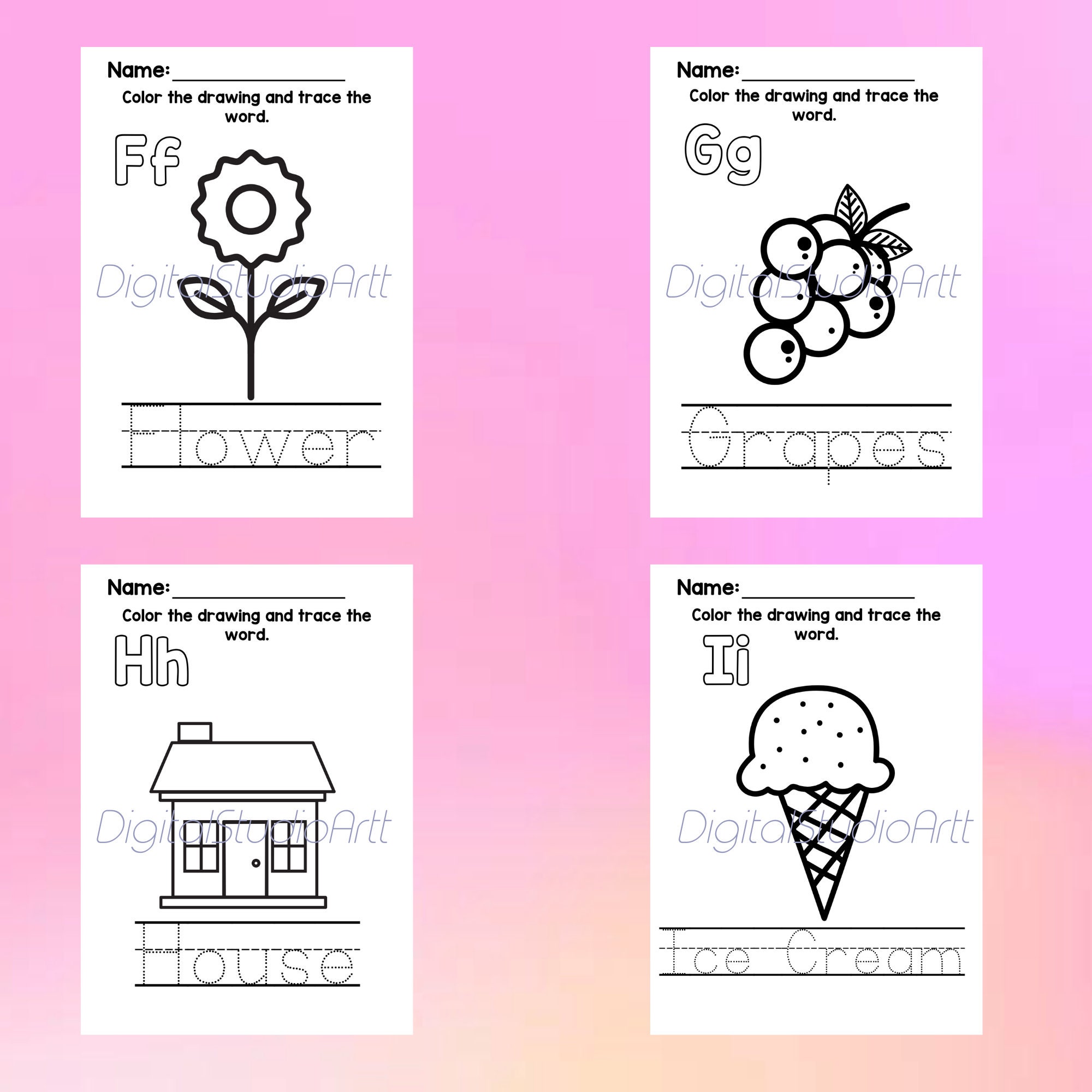 Alphabet Color and Trace Worksheets: Prek Homeschool Printable (PDF) - Etsy