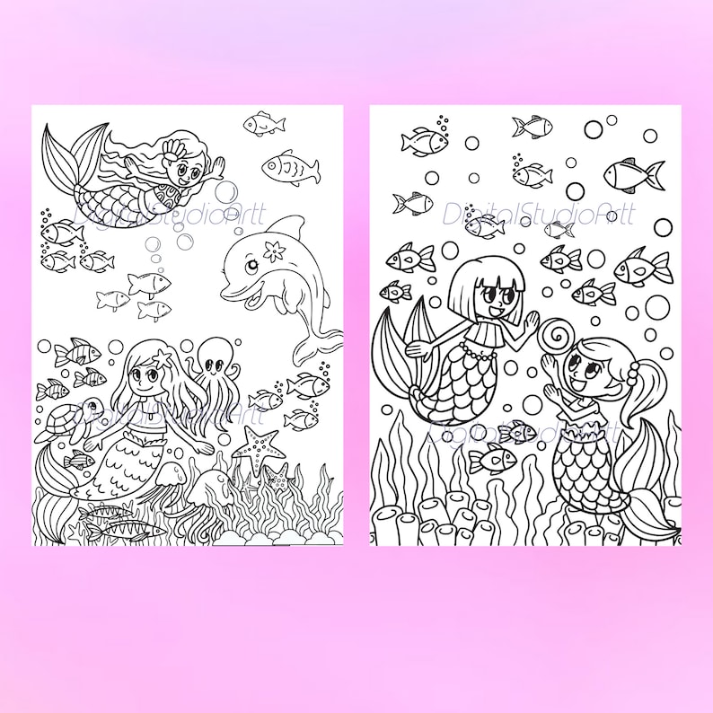 20 Printable Mermaid Coloring Pages, Summer Coloring Pages, PDF ...
