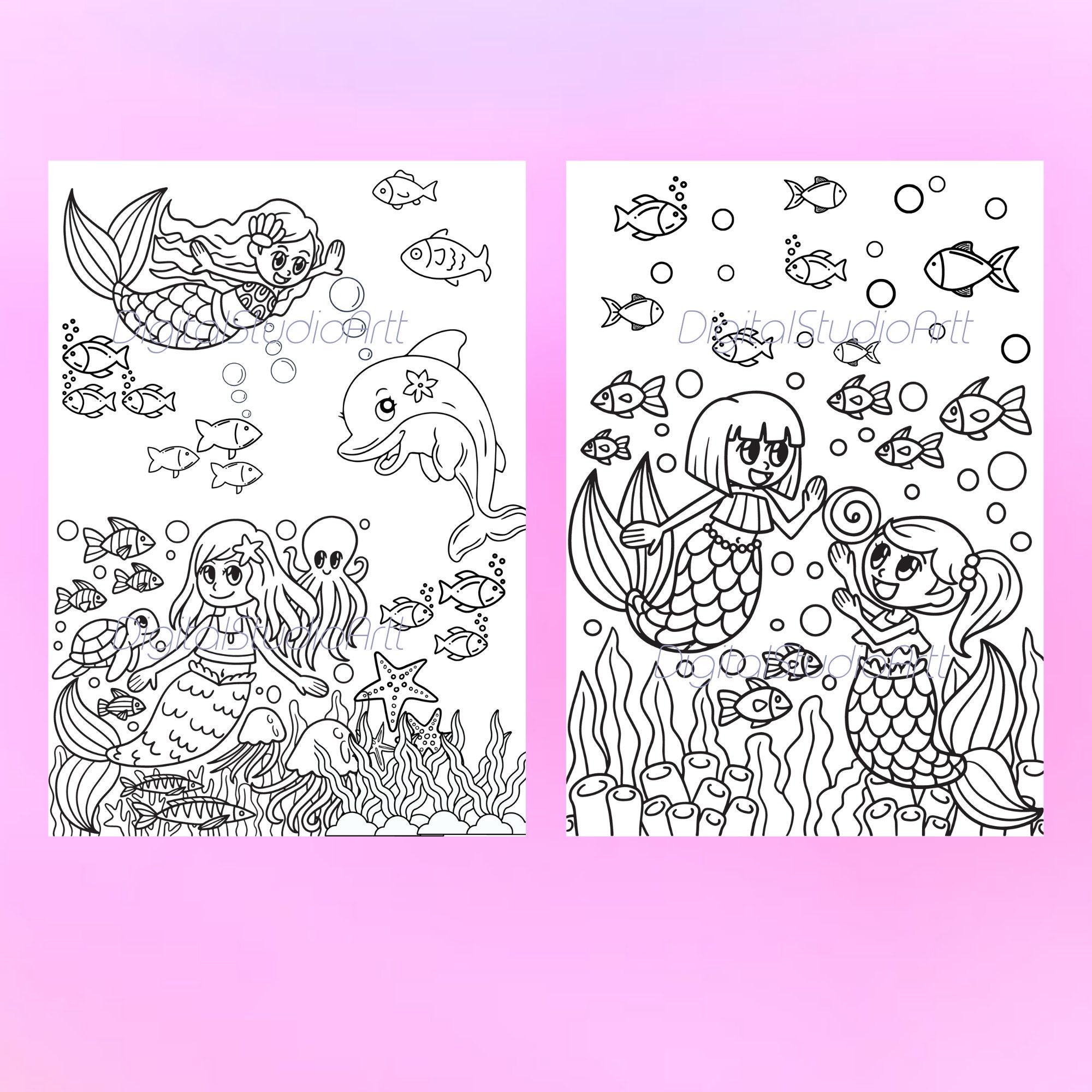 20 Printable Mermaid Coloring Pages, Summer Coloring Pages, PDF ...