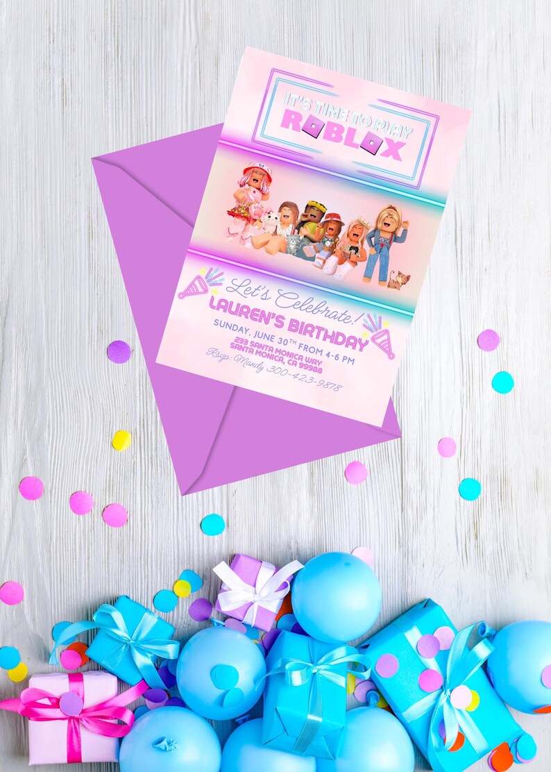 Girls Roblox Birthday Invitation: Gamer Party Invite (digital Download ...