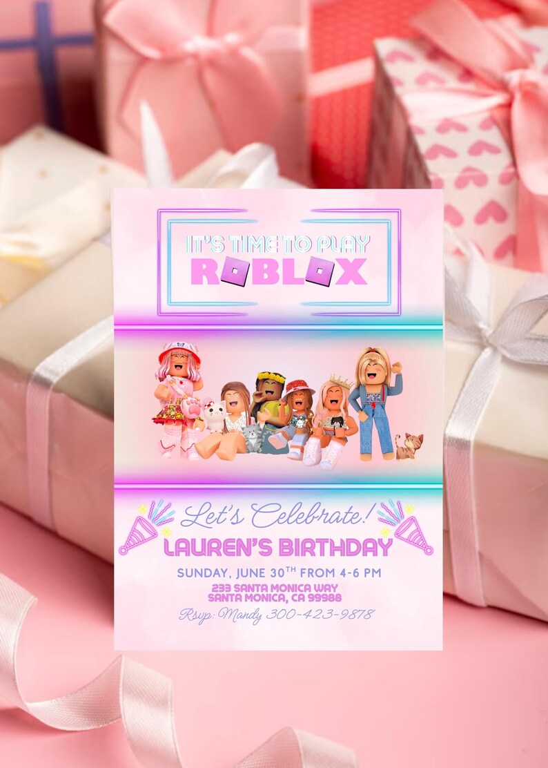 Girls Roblox Birthday Invitation: Gamer Party Invite (digital Download ...