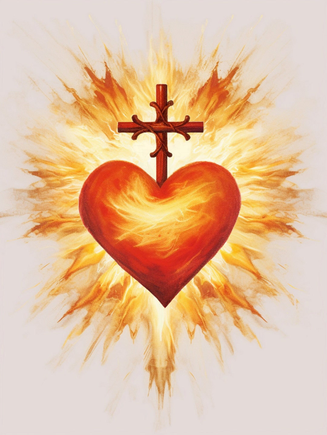 Sacred Heart | Flaming Heart of Christ | Christian Midjourney Art - Etsy