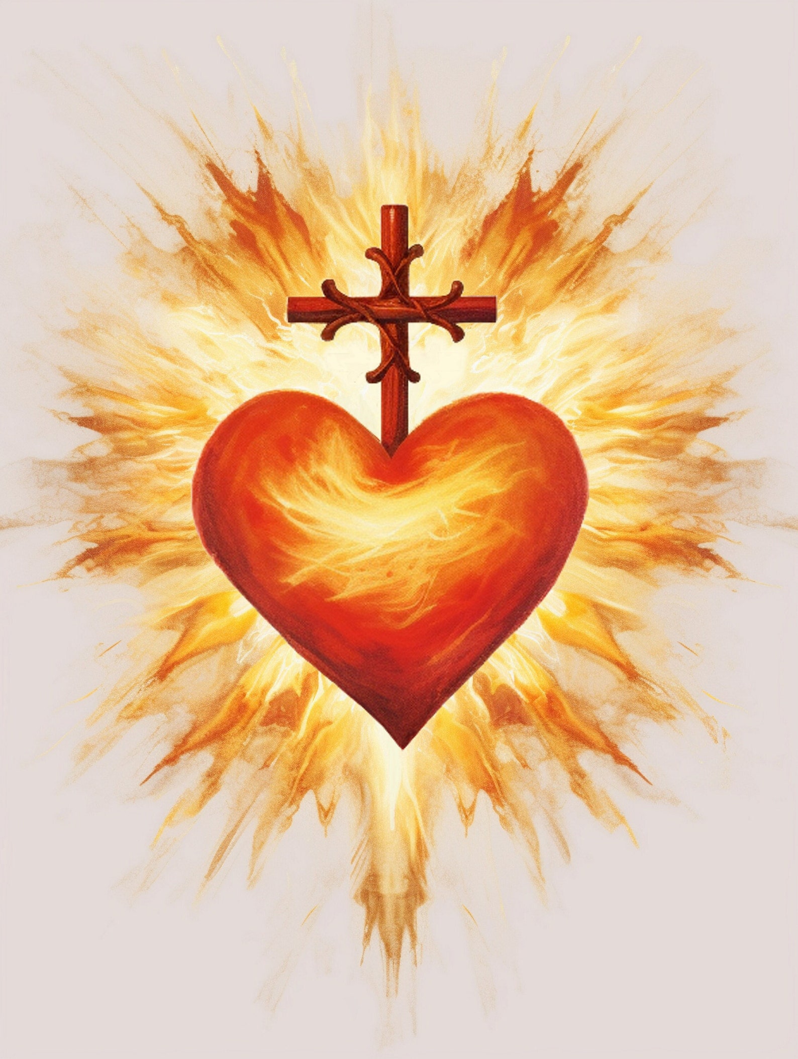 Sacred Heart | Flaming Heart of Christ | Christian Midjourney Art - Etsy