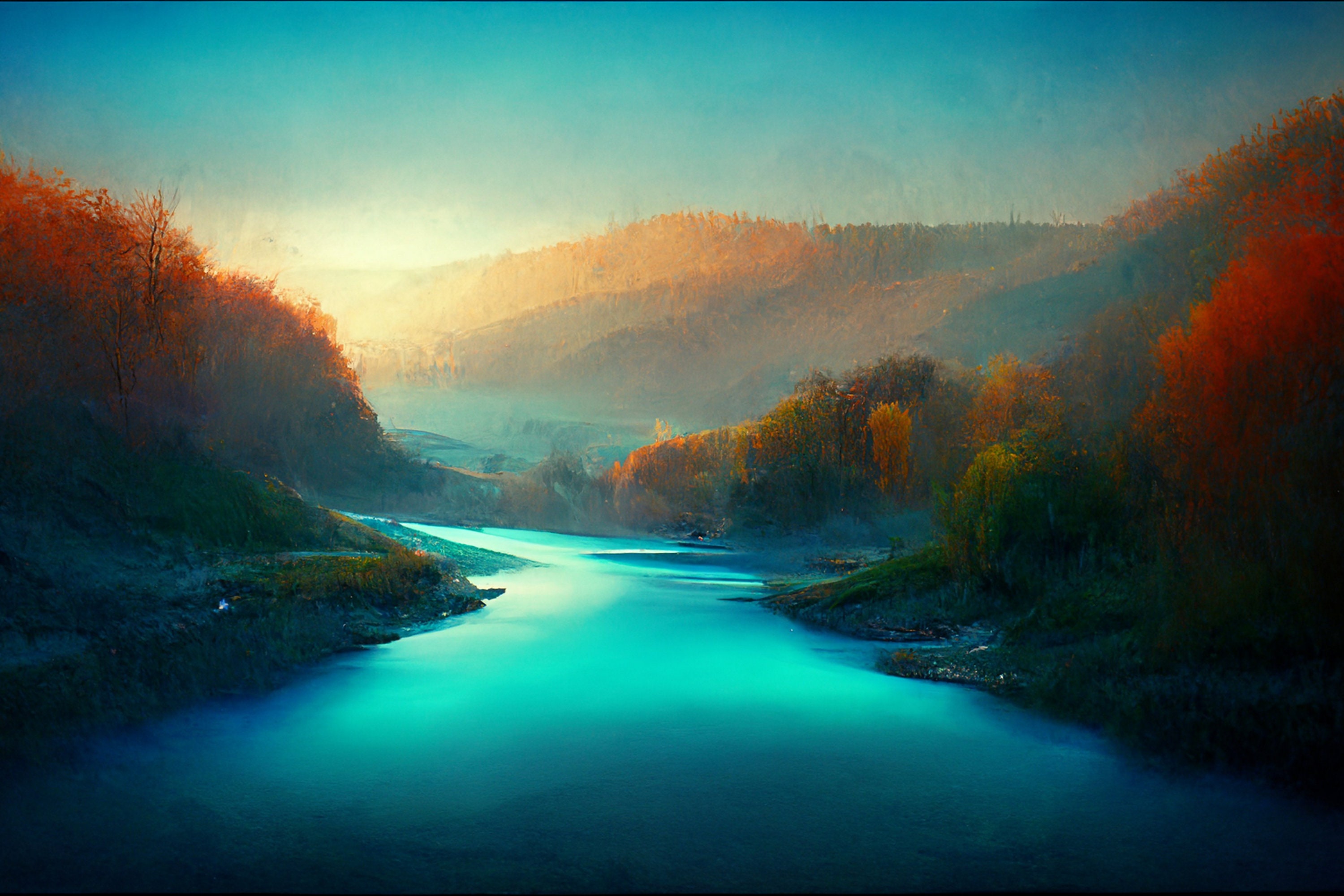 Morning on the River | Radiant River Wall Art | Midjourney Art - Etsy