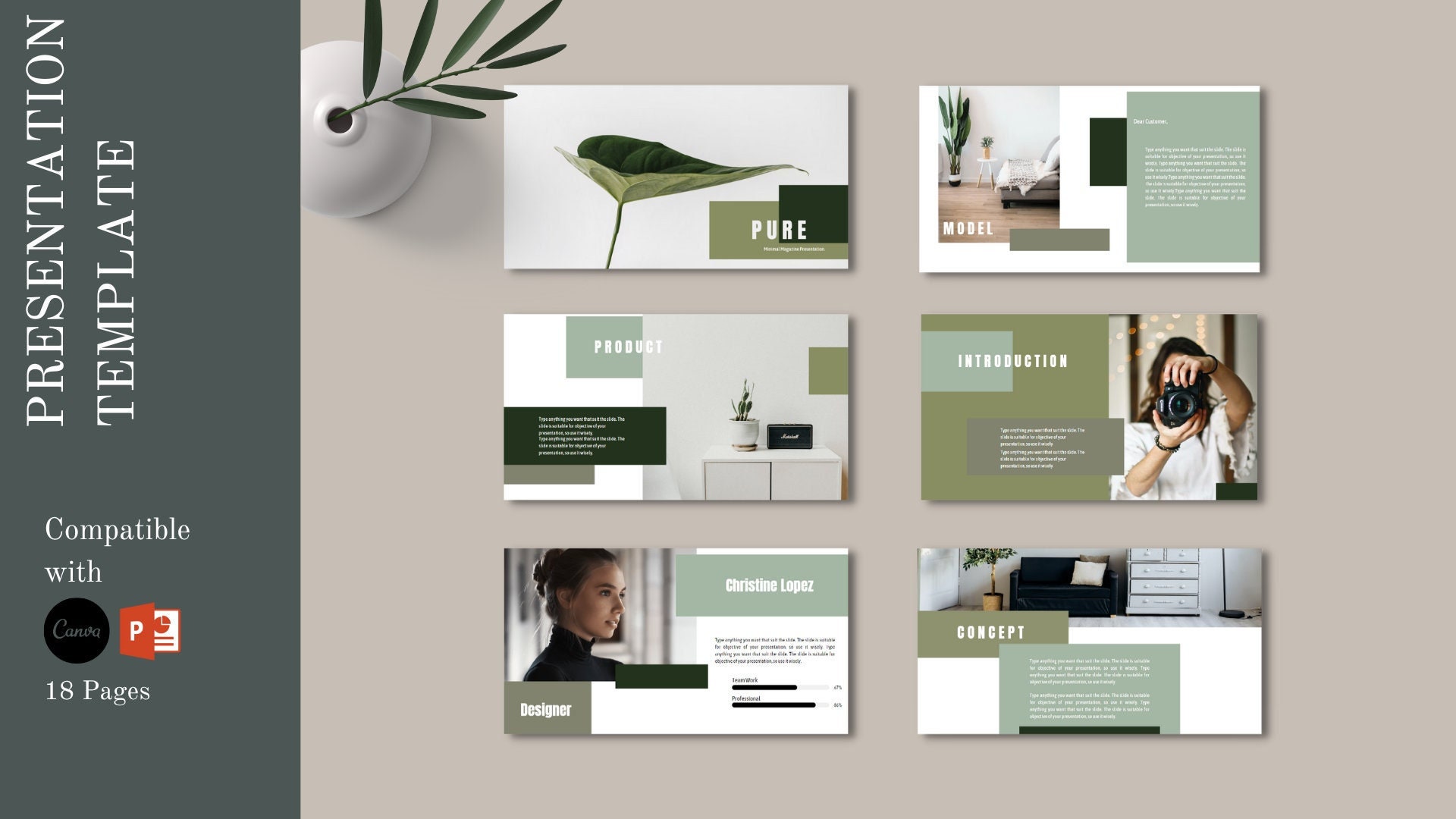 Clean Green Magazine Canva Slide, Minimal Nature Art Design Powerpoint ...