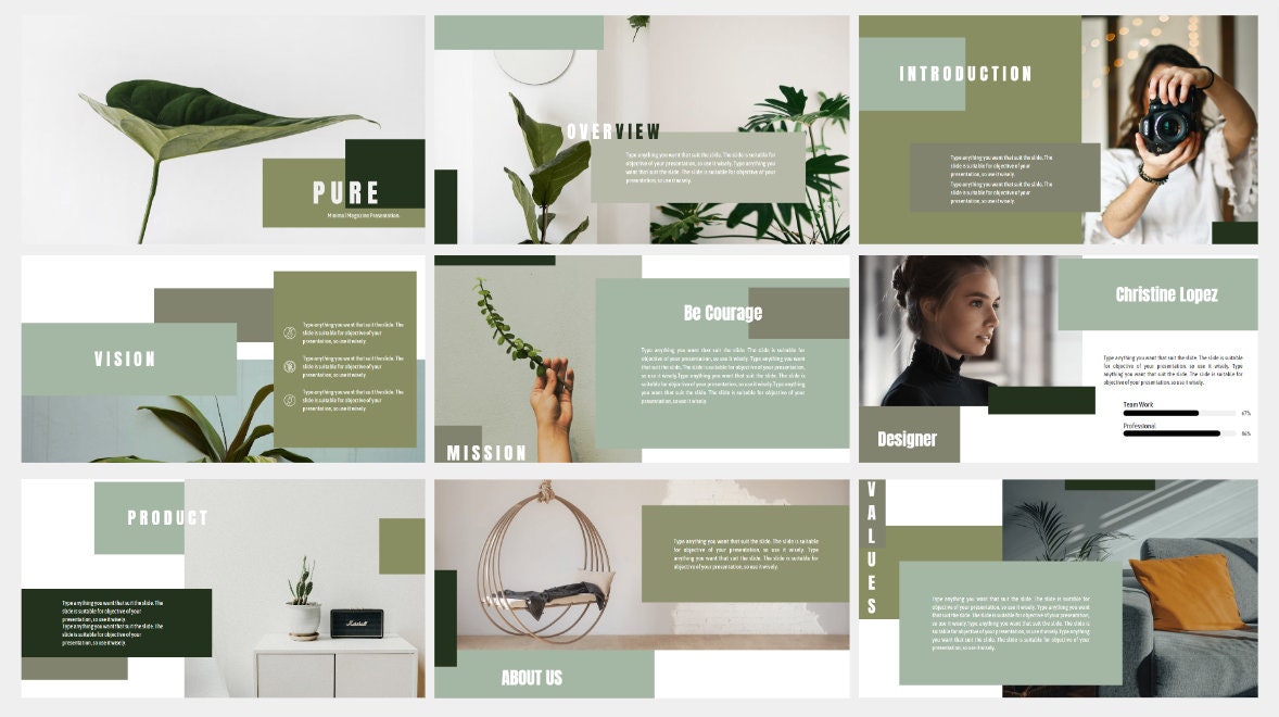 Clean Green Magazine Canva Slide, Minimal Nature Art Design Powerpoint ...