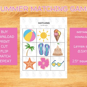 Summer Memory Game | Digital Download | Matching Activity | Summer Fun ...