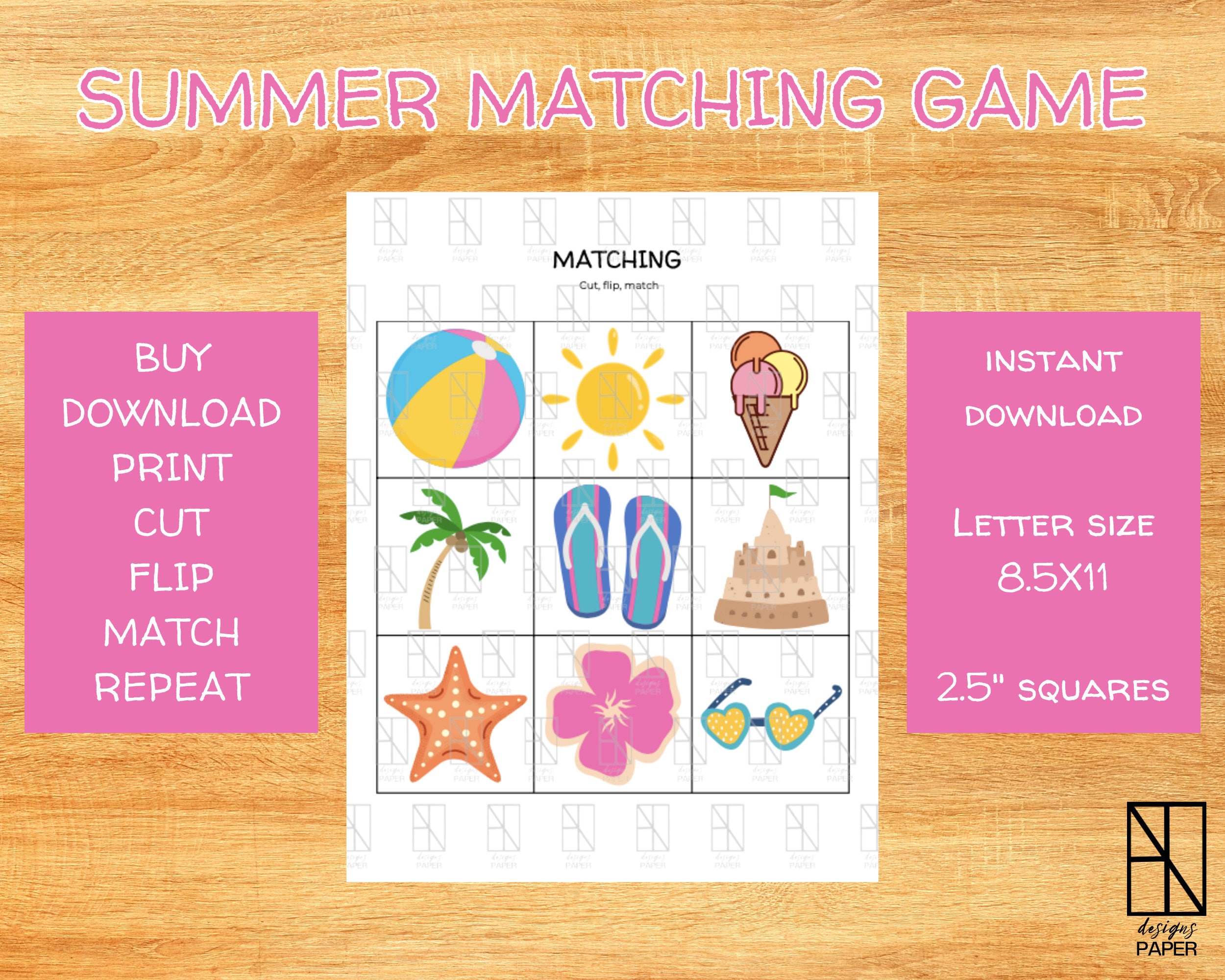 Summer Memory Game | Digital Download | Matching Activity | Summer Fun ...