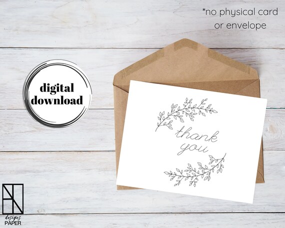 Thank You Digital / Printable Horizontal Card / Black and - Etsy