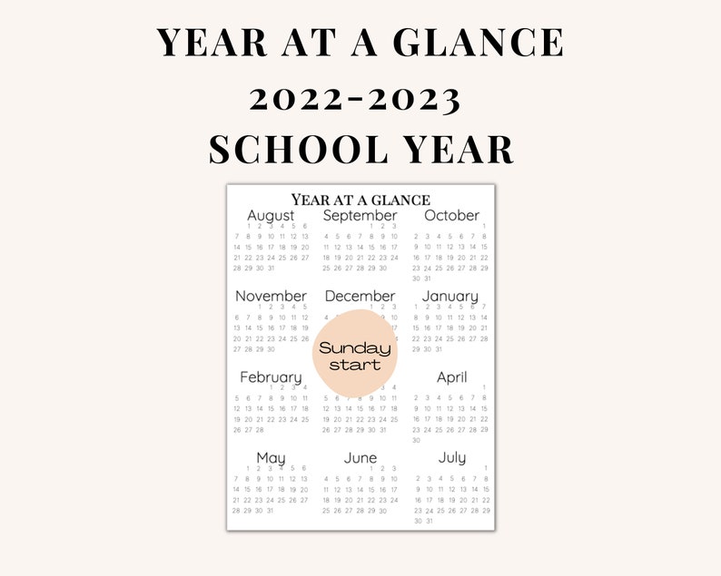 Year at a Glance for 2022-2023 School / Academic Year / - Etsy