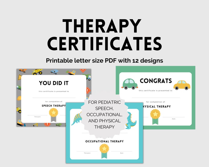 Certificate Template for Pediatric Therapy Printable Letter Size ...