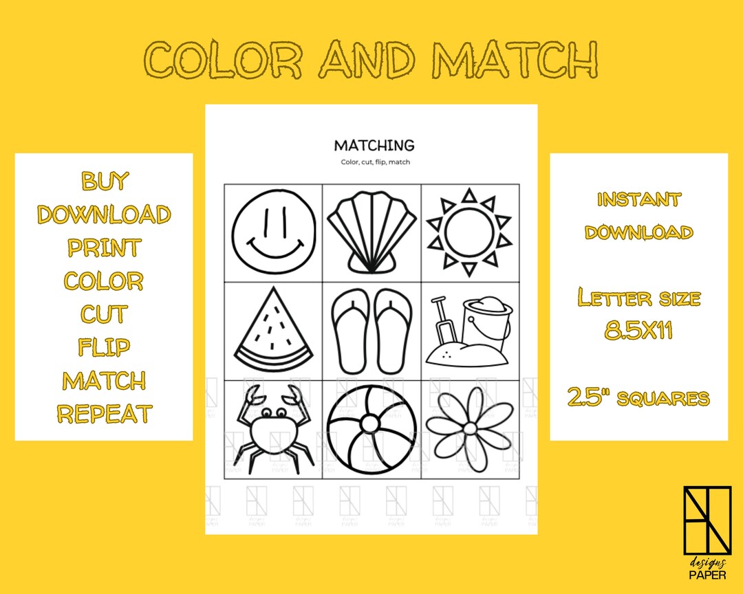 Summer Memory Game | Digital Download | Matching Activity - Cut and ...