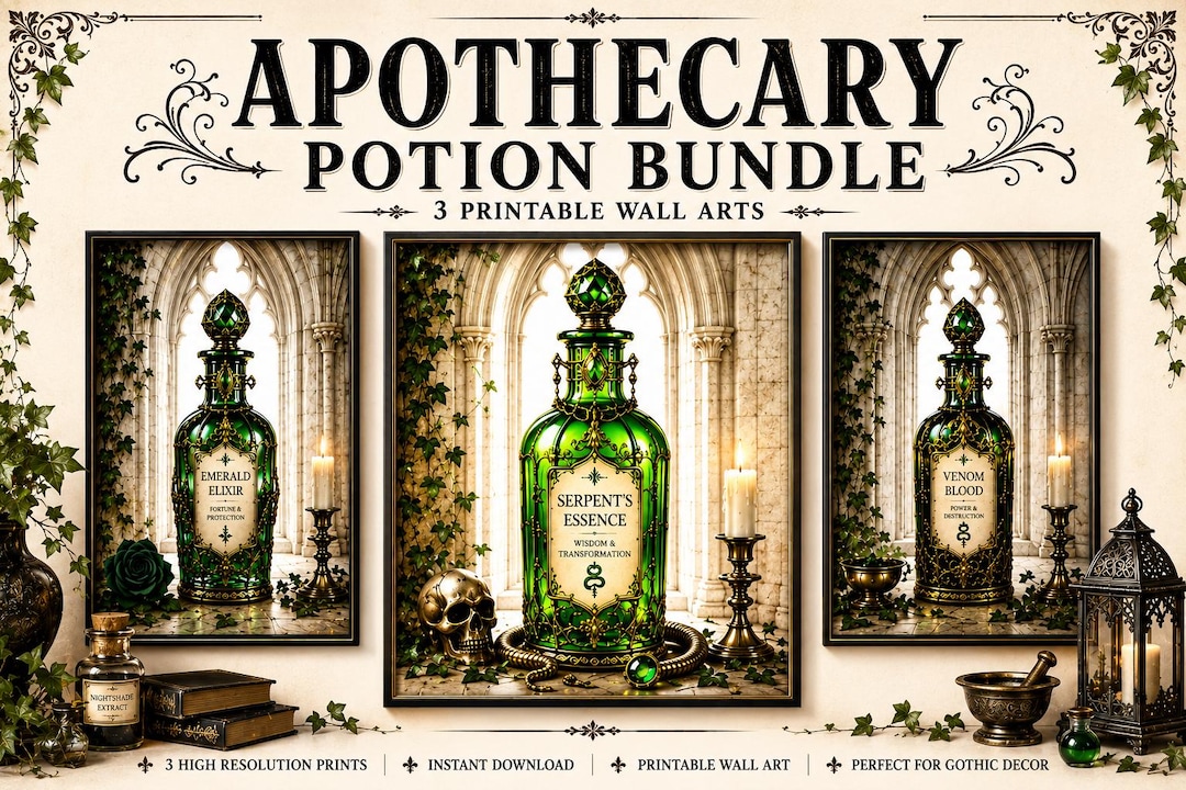 Gothic Potion Bottle Wall Art | Dark Academia Emerald Elixir Prints ...
