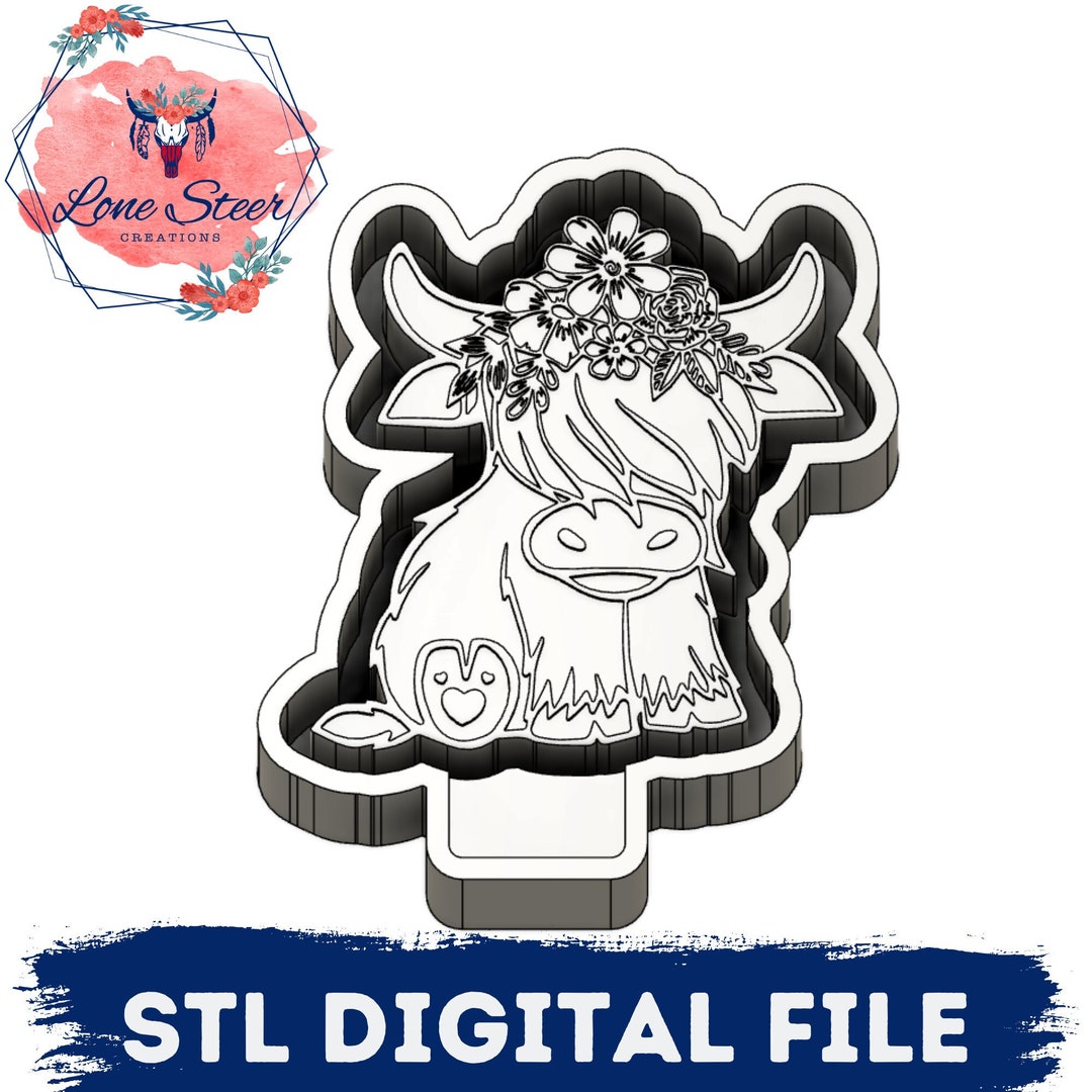 Highland Cow With Flowers Baby Cow Freshie Blank for Molding 3D Printer ...