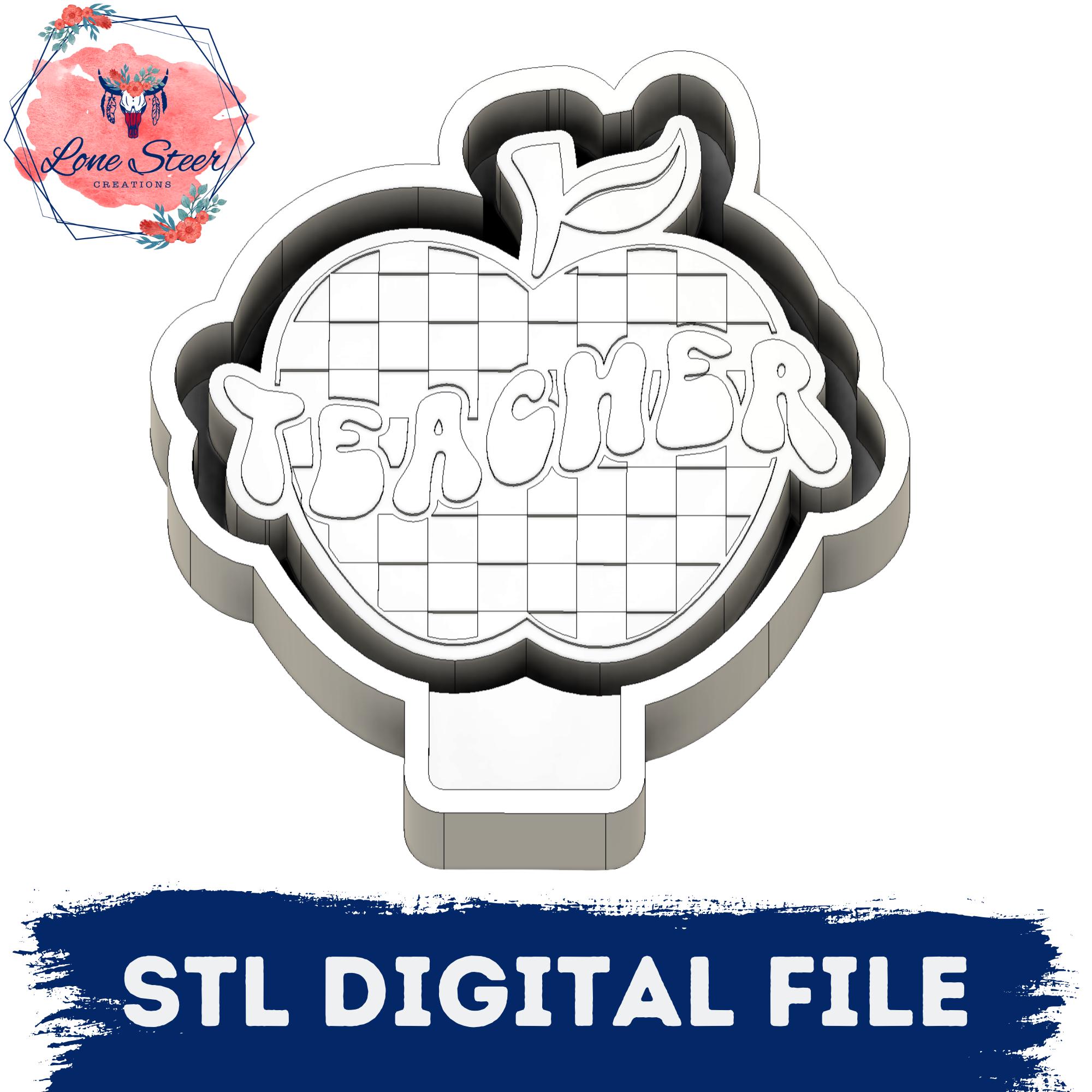 Retro Teacher Checkered Apple Teacher Freshie Blank for Molding 3D ...