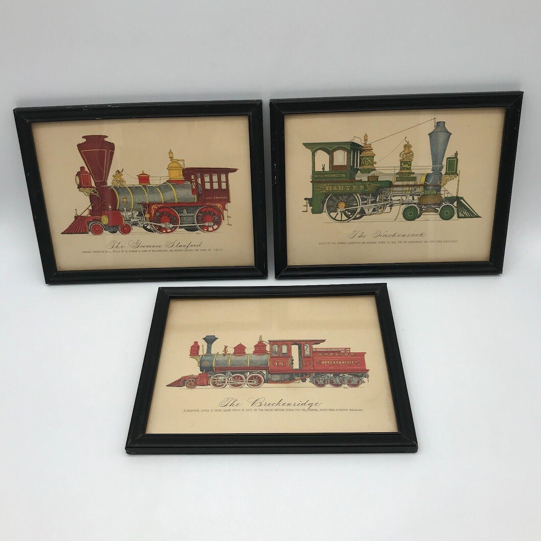 Vintage Evelyn Curro American Railroad Locomotives Train Art Prints Set ...