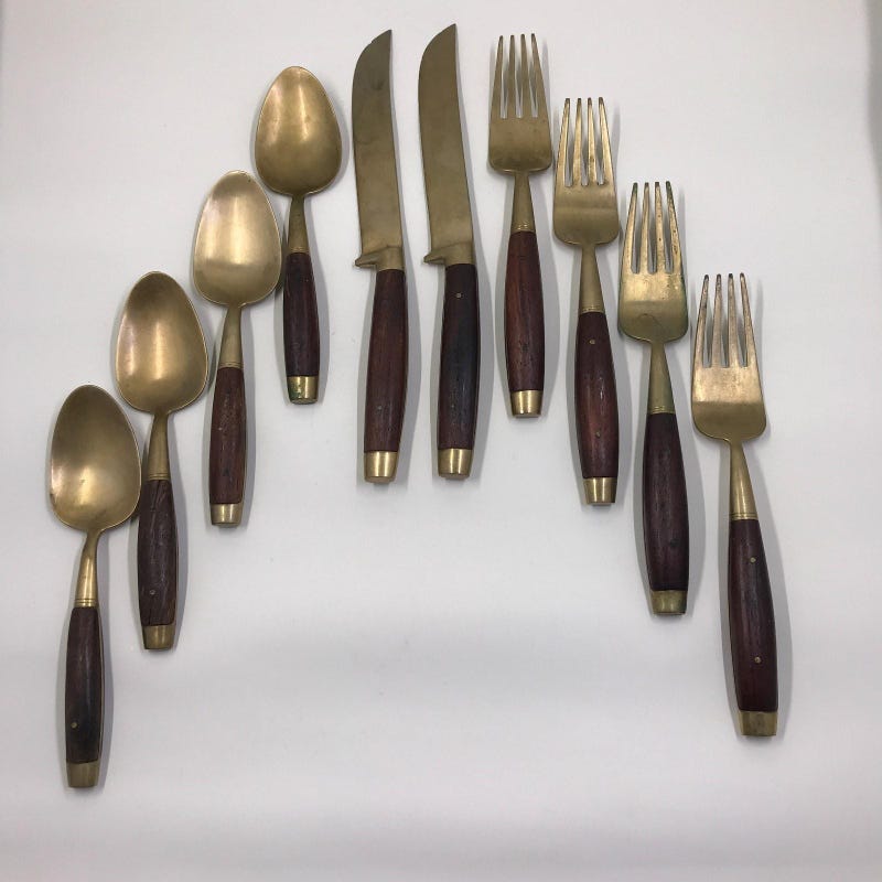 Gold Flatware With Wood - Etsy