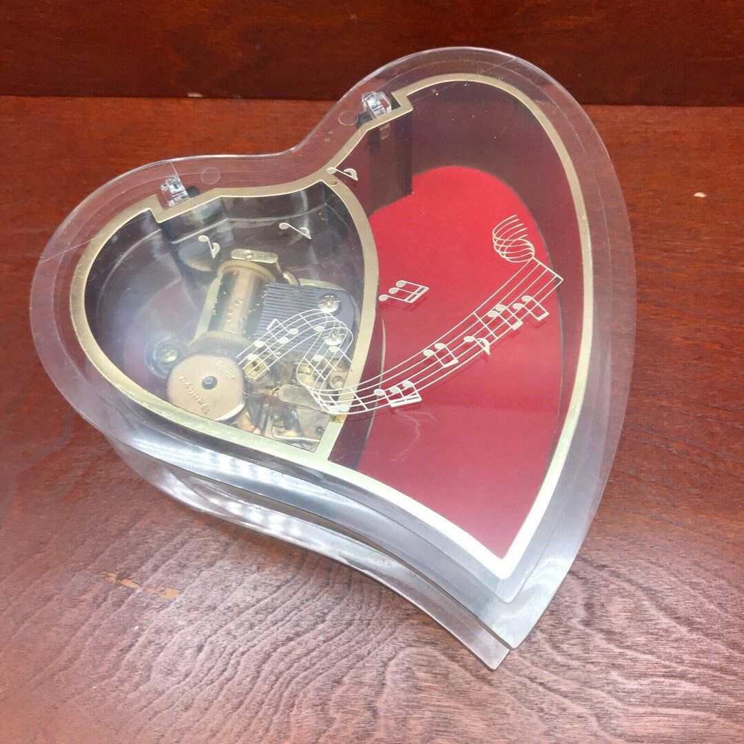 Vintage Heart Shaped Jewelry Music Box Plays "feelings" Clear Acrylic ...