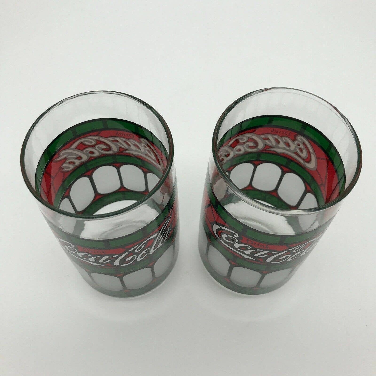 Vintage Coca-cola Frosted Stained Glass Red Green Tiffany Style Glasses ...