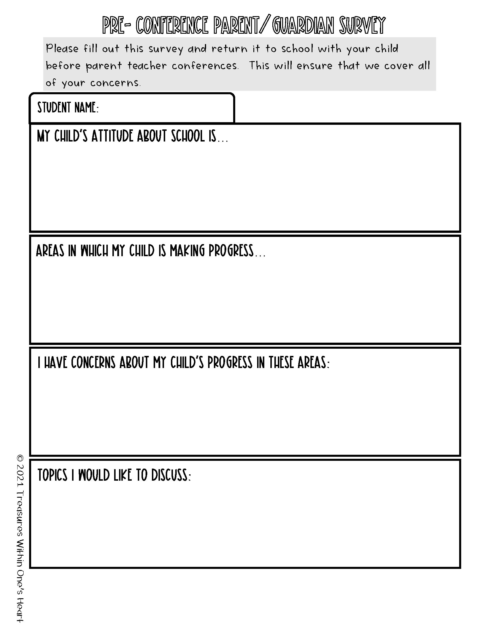 Parent Teacher Conference Forms - Etsy