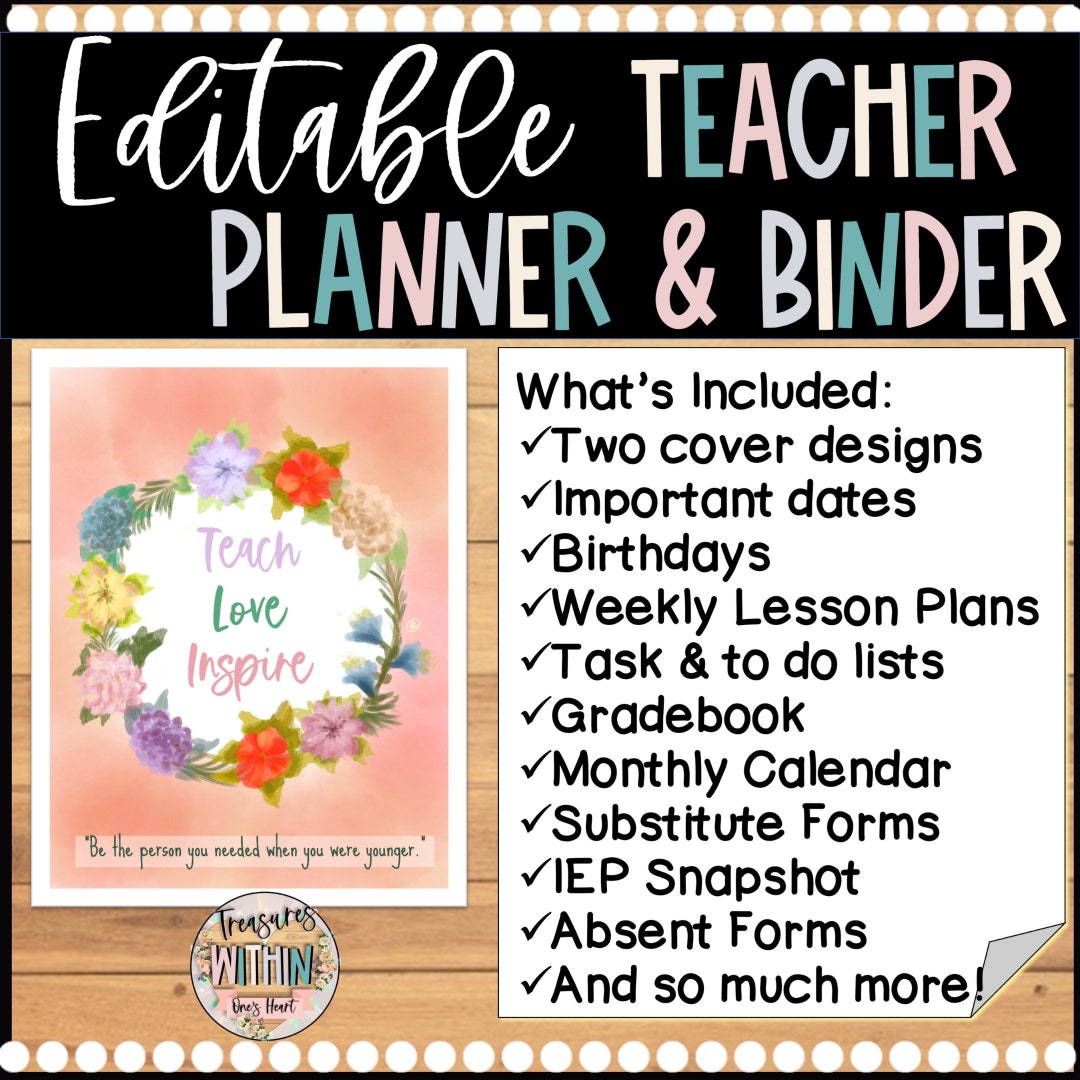Editable Floral Teacher Planner + Binder 22-23 - Etsy