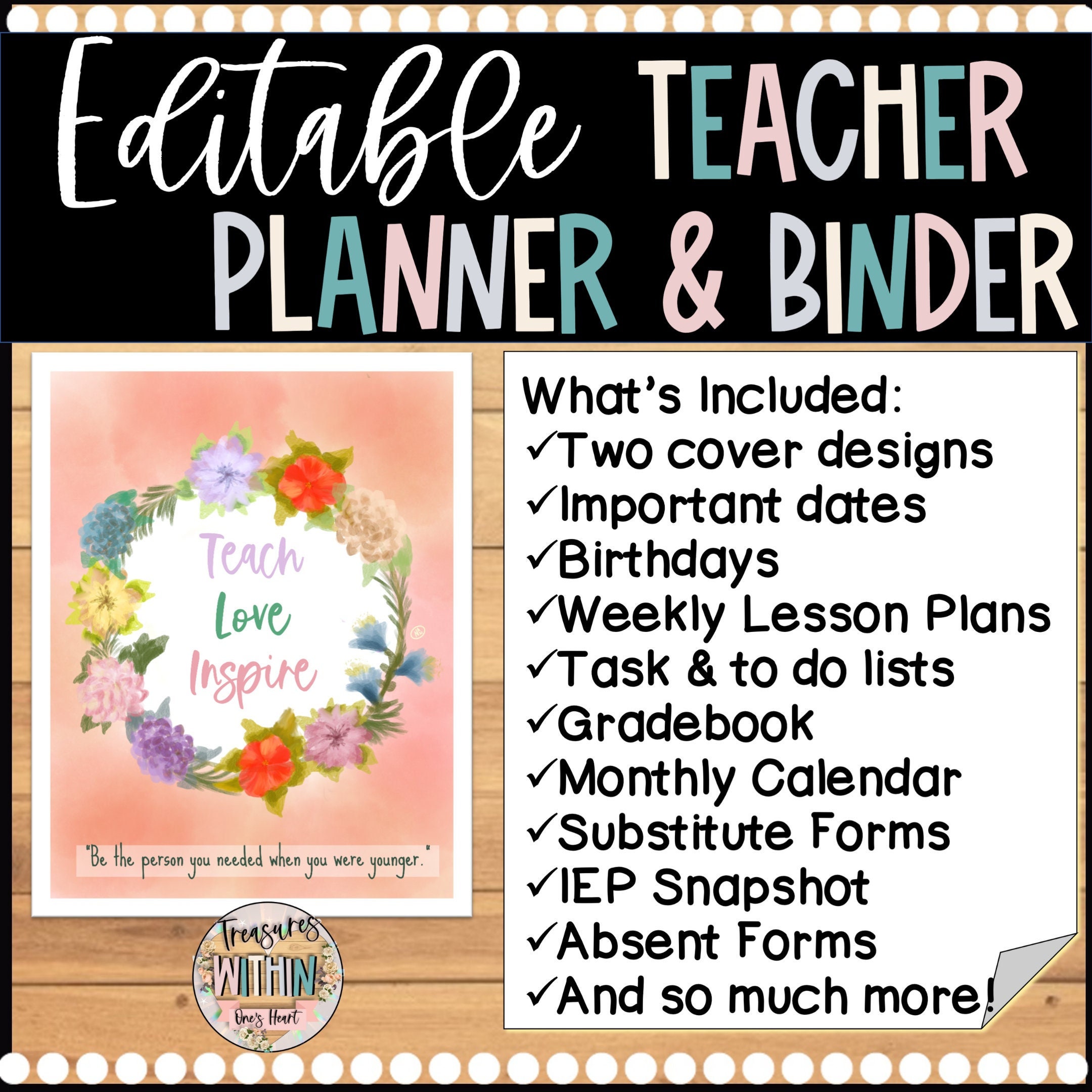 Editable Floral Teacher Planner + Binder 22-23 - Etsy