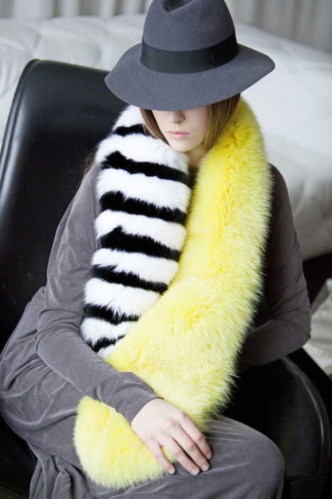 Blood&honey Arctic Fox Yellow White Black Scarf - Etsy