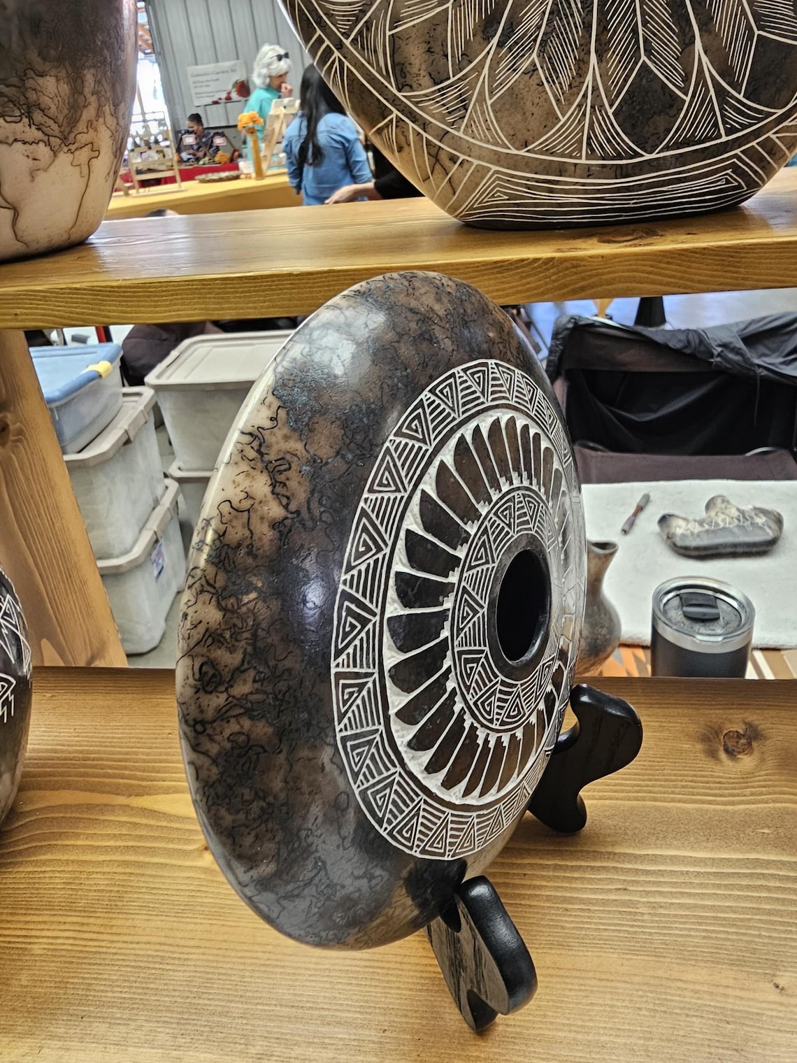 Acoma Pueblo Feather and Horsehair Pottery Flat Seed Pot – A Symbol of ...