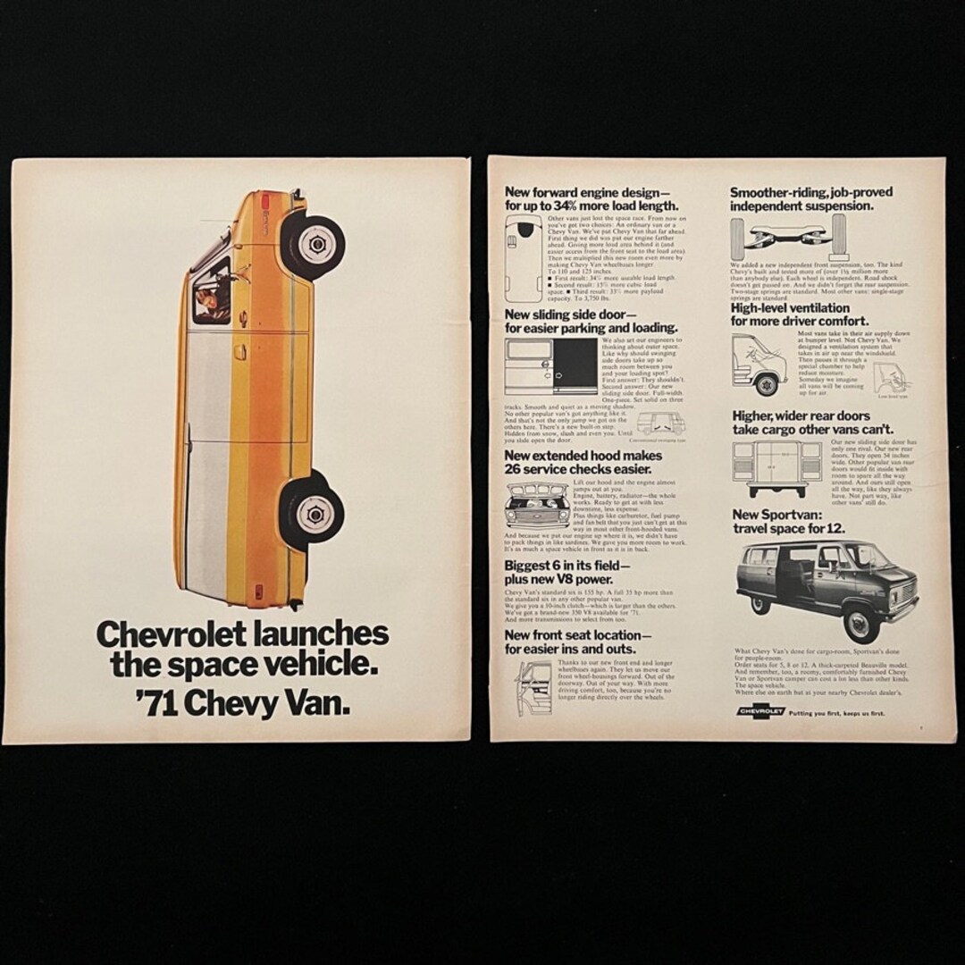 1971 Chevy Van Vintage Magazine Ad | Nostalgia Decor | Retro Wall Art ...