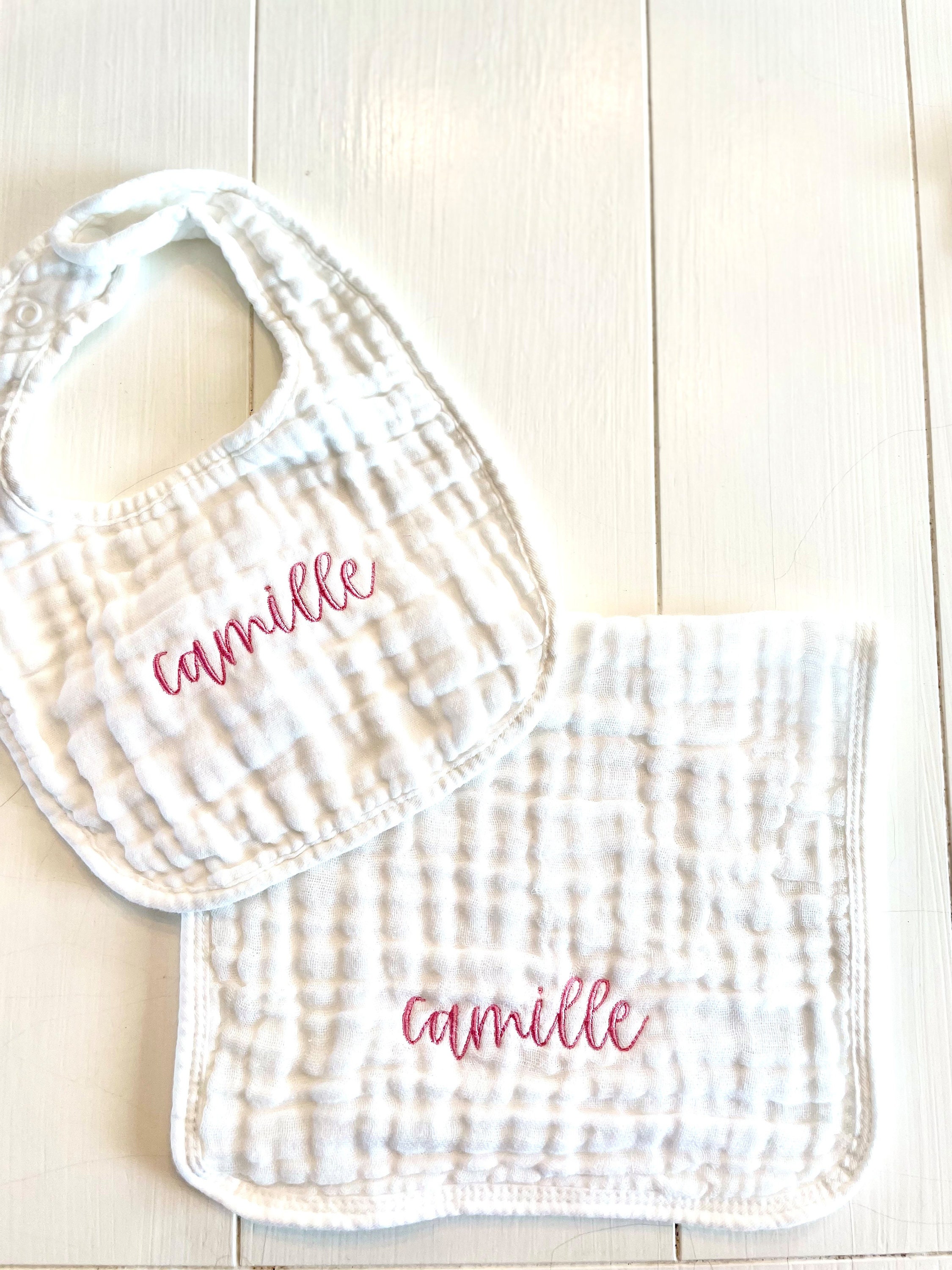 Monogrammed and Personalized Baby Soft Muslin Bib and Burp - Etsy