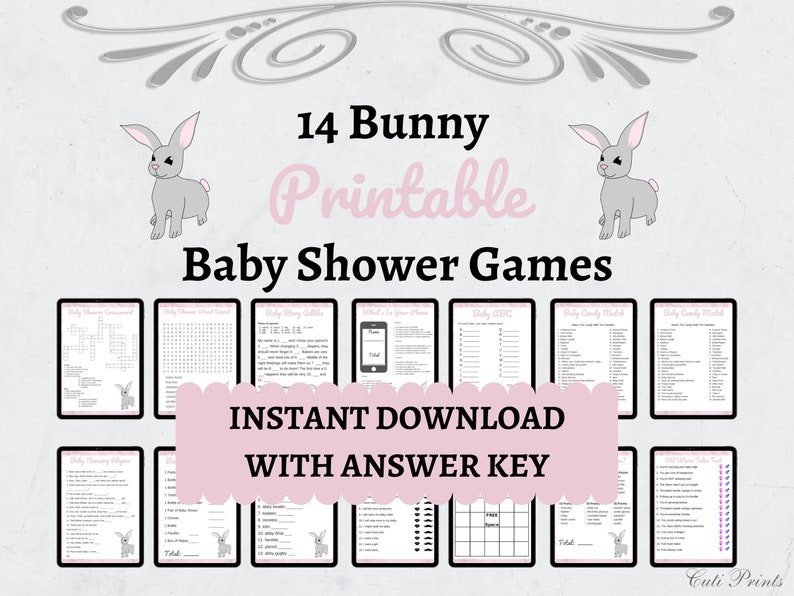 14 Bunny Printable Baby Shower Games for a Girl and Answer Key - Etsy