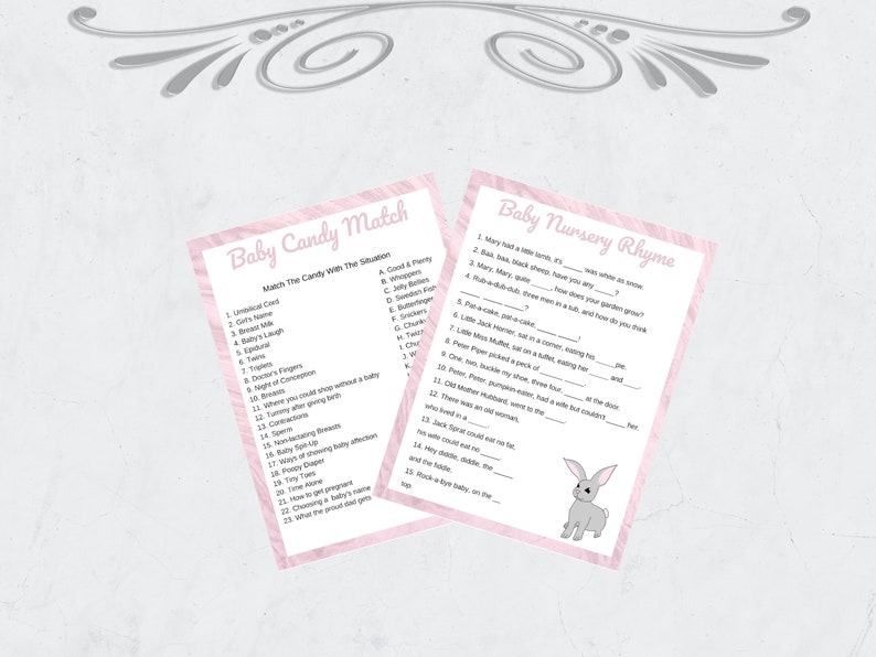 14 Bunny Printable Baby Shower Games for a Girl and Answer Key - Etsy